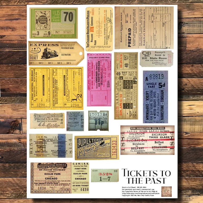 Digital Printable Vintage Tickets for Trains/railroads, the Theatre ...