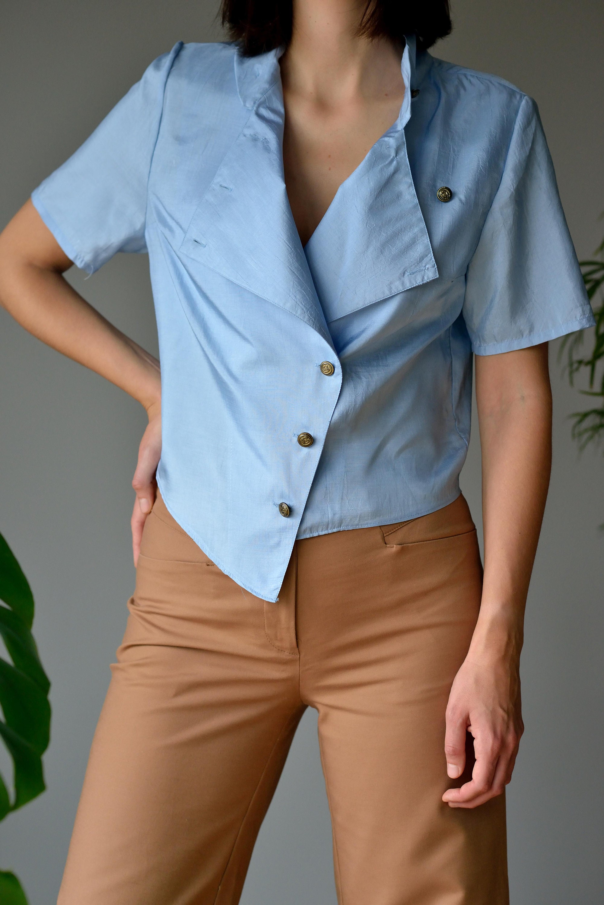 Vintage Marco Pecci Couture Asymetrical Shirt in Light Blue - Etsy