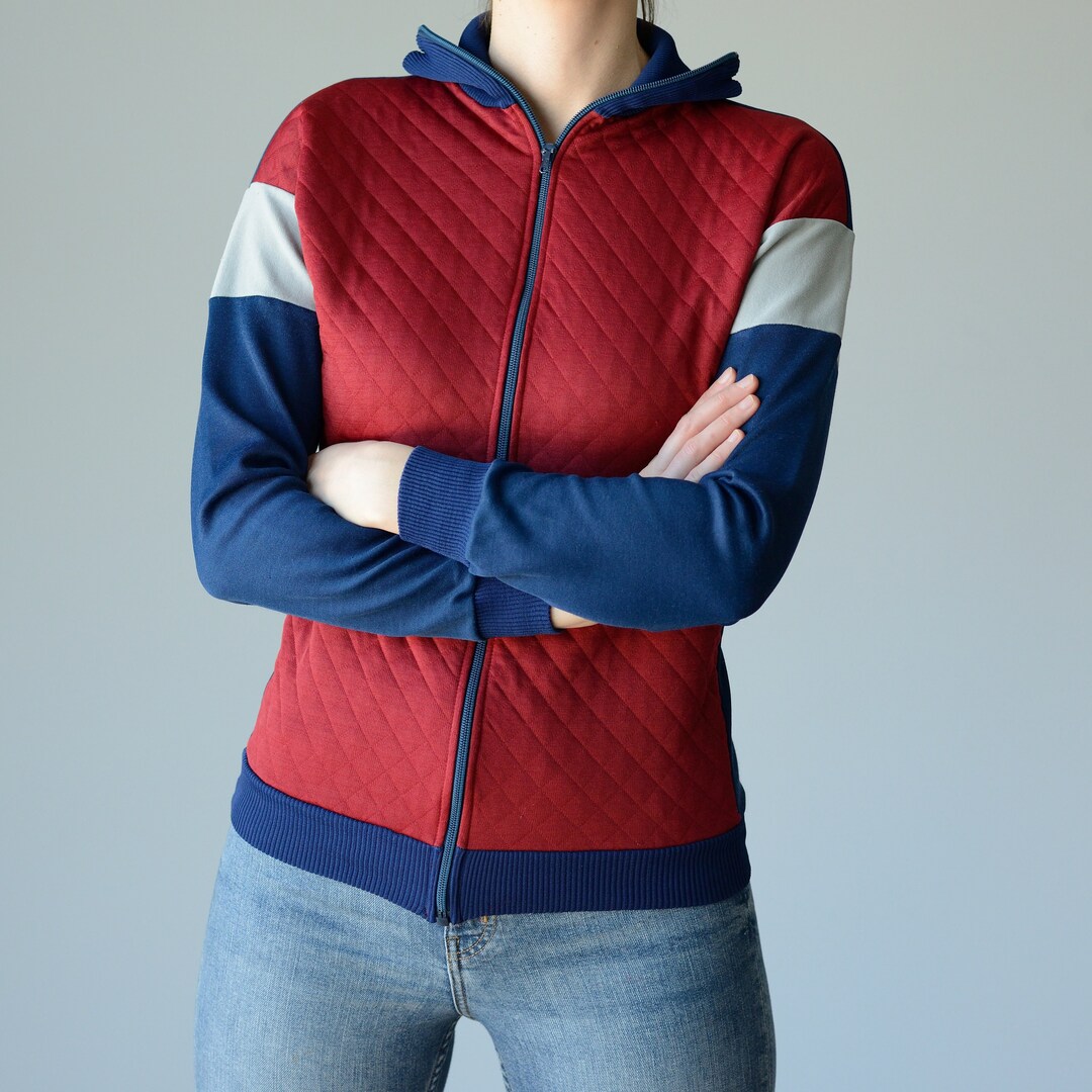 Vintage 70s Zip up Jumper in Color Blocks Quilted Front - Etsy