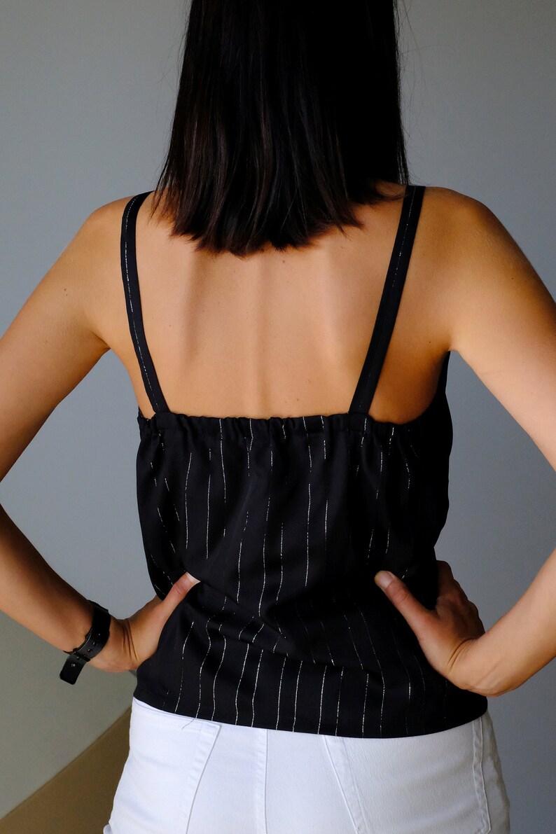 Boxy Strappy Top in Black With Silver Lines - Etsy