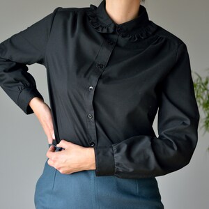 Frill-collared Cotton Shirt in Black - Etsy