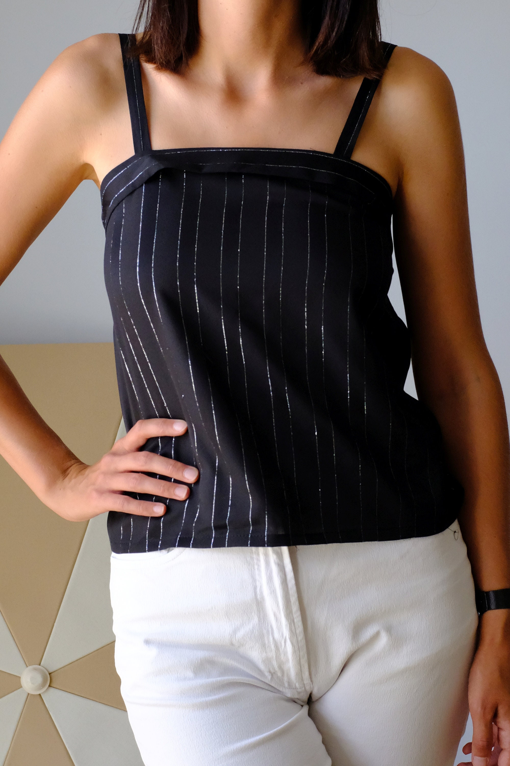 Boxy Strappy Top in Black With Silver Lines - Etsy