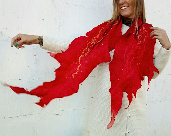 Felted Flame-red Scarf Fire Nuno Felted Collar Bohemian - Etsy
