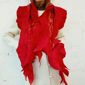 Felted Flame-red Scarf Fire Nuno Felted Collar Bohemian Inspired Style ...