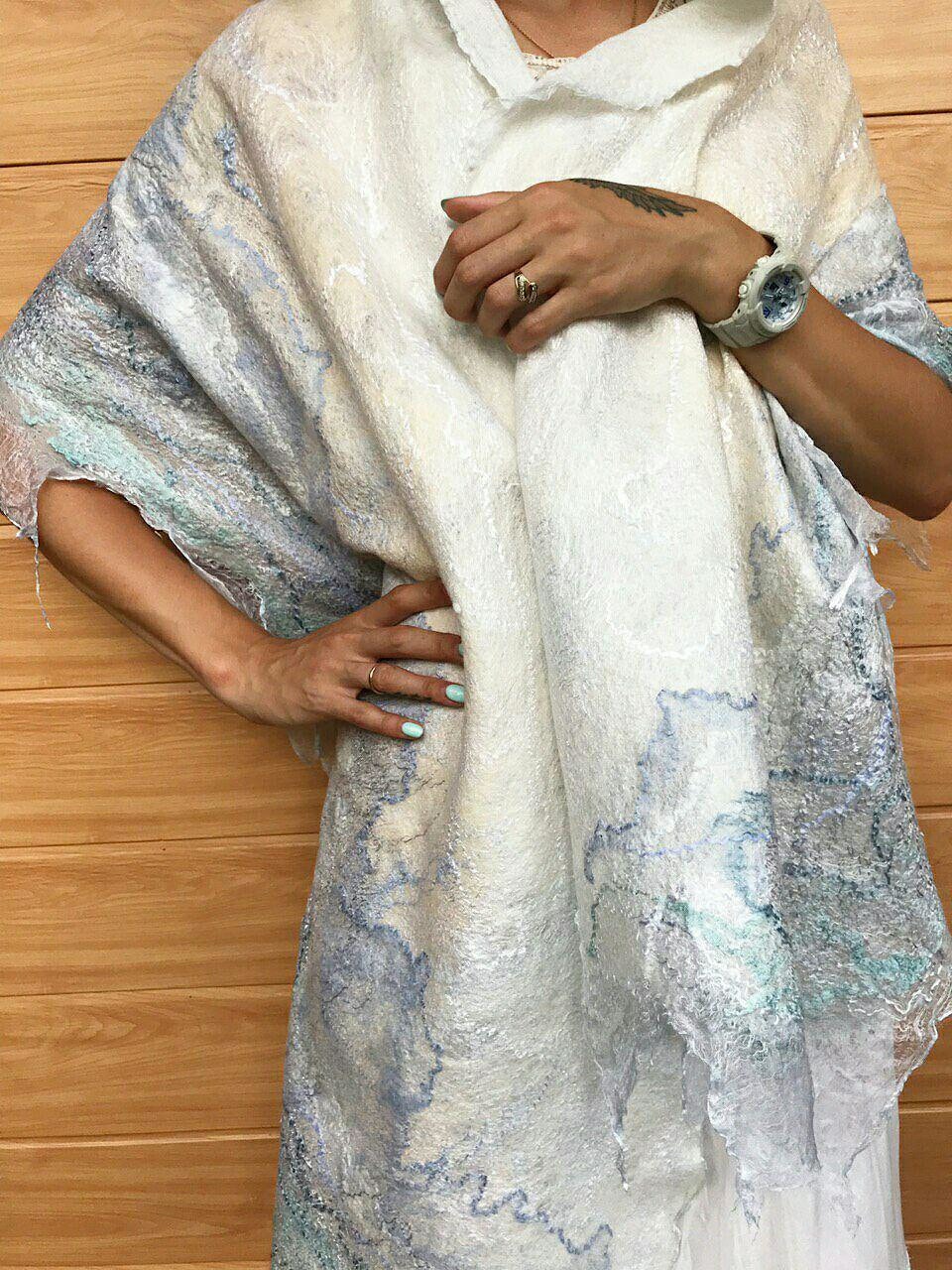 Grey Bridal Shawl Felted Wool Scarf Wedding Textured Evening - Etsy