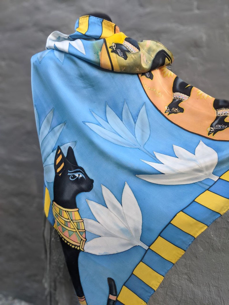 Silk Scarf With Ancient Egyptian Temple Cat - Etsy