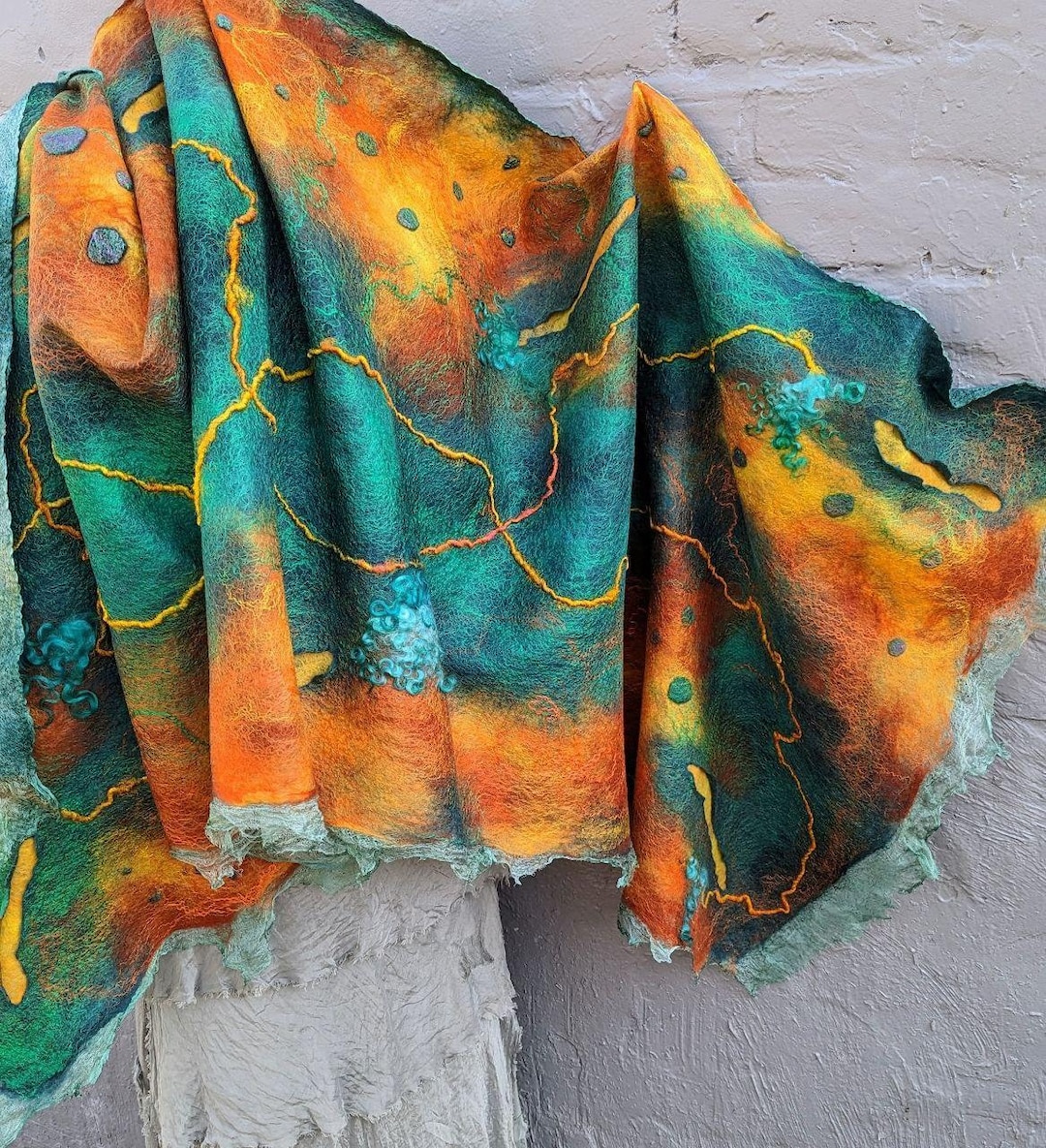 Large Textured Nuno Felt Women's Shawl,luxurious Silk Wool Cape, Warm ...
