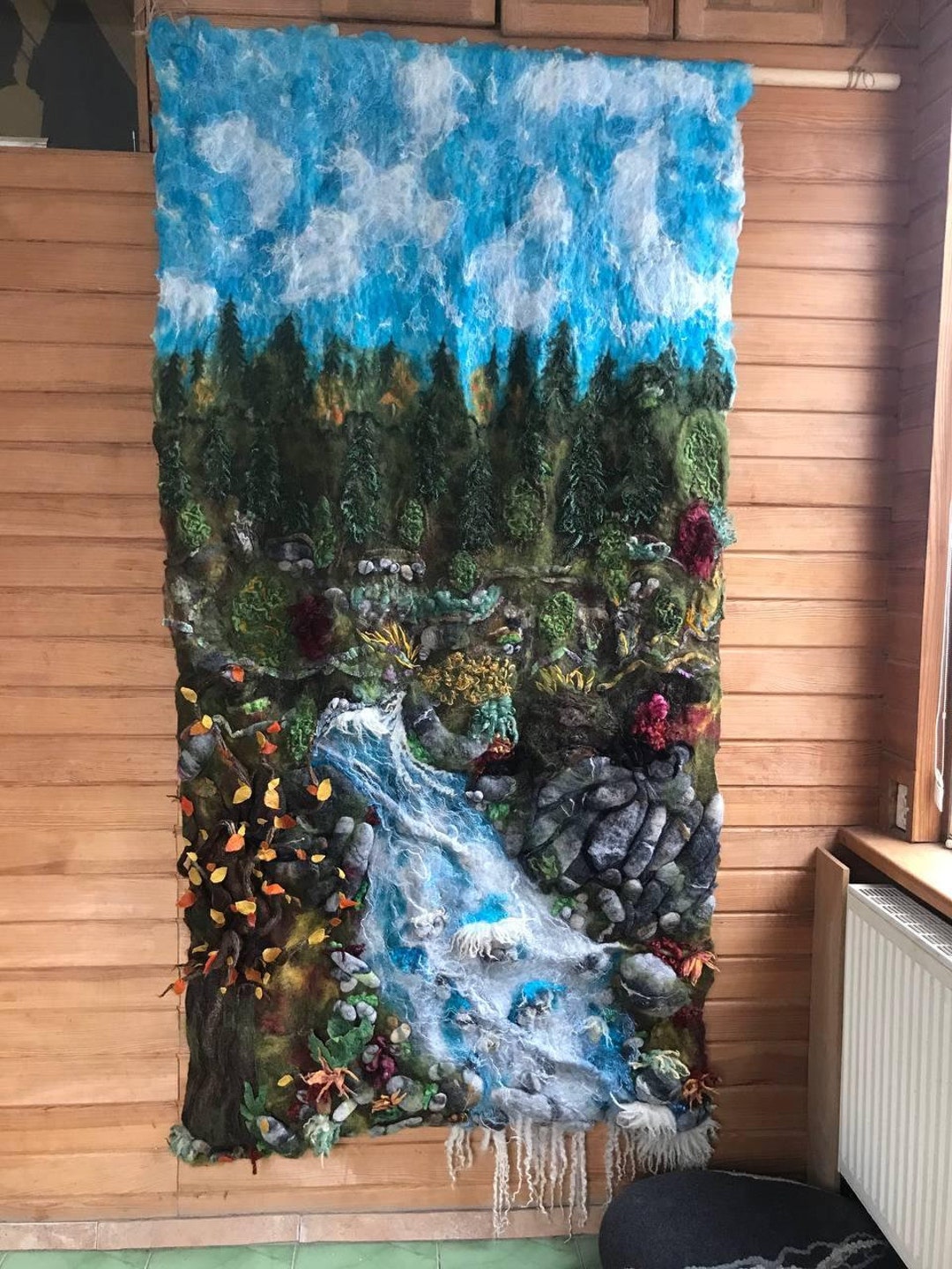 Large Textile River and Forest Tapestry - Handcrafted Felted Wall Art ...