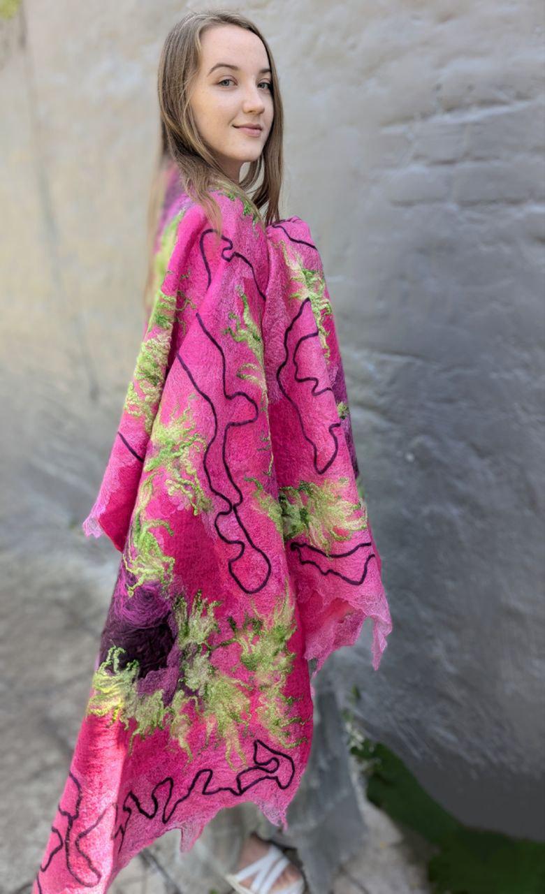 Large Luxury Feminine Cozy Felted Shawl, Chic Boho Wrap With Whimsical ...