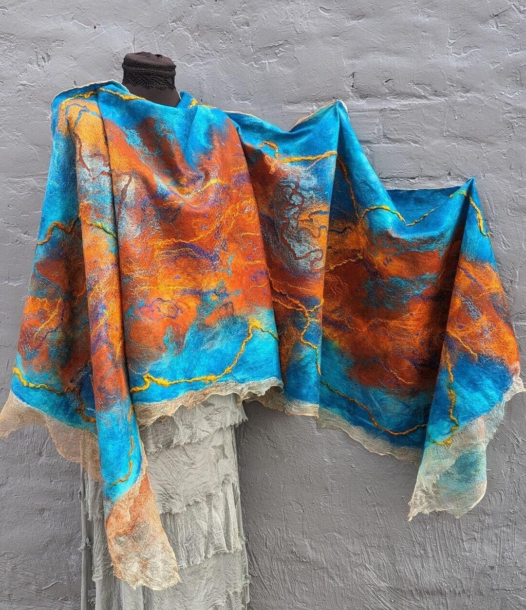 Luxury Wool and Silk Women's Shawl, Nuno Felted Wrap, Unique Brightly ...
