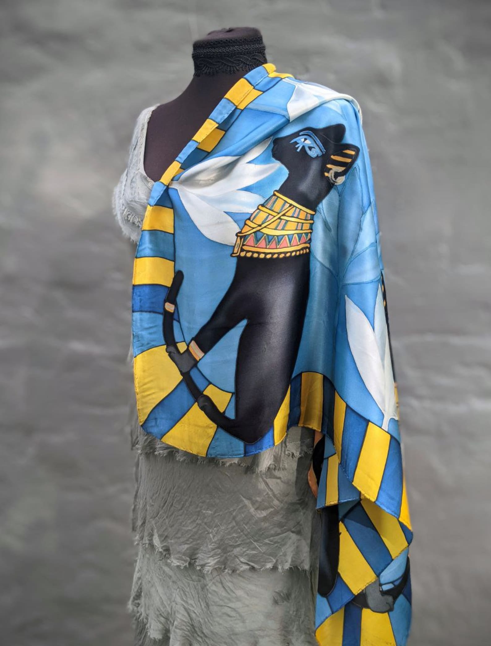 Silk Scarf With Ancient Egyptian Temple Cat - Etsy