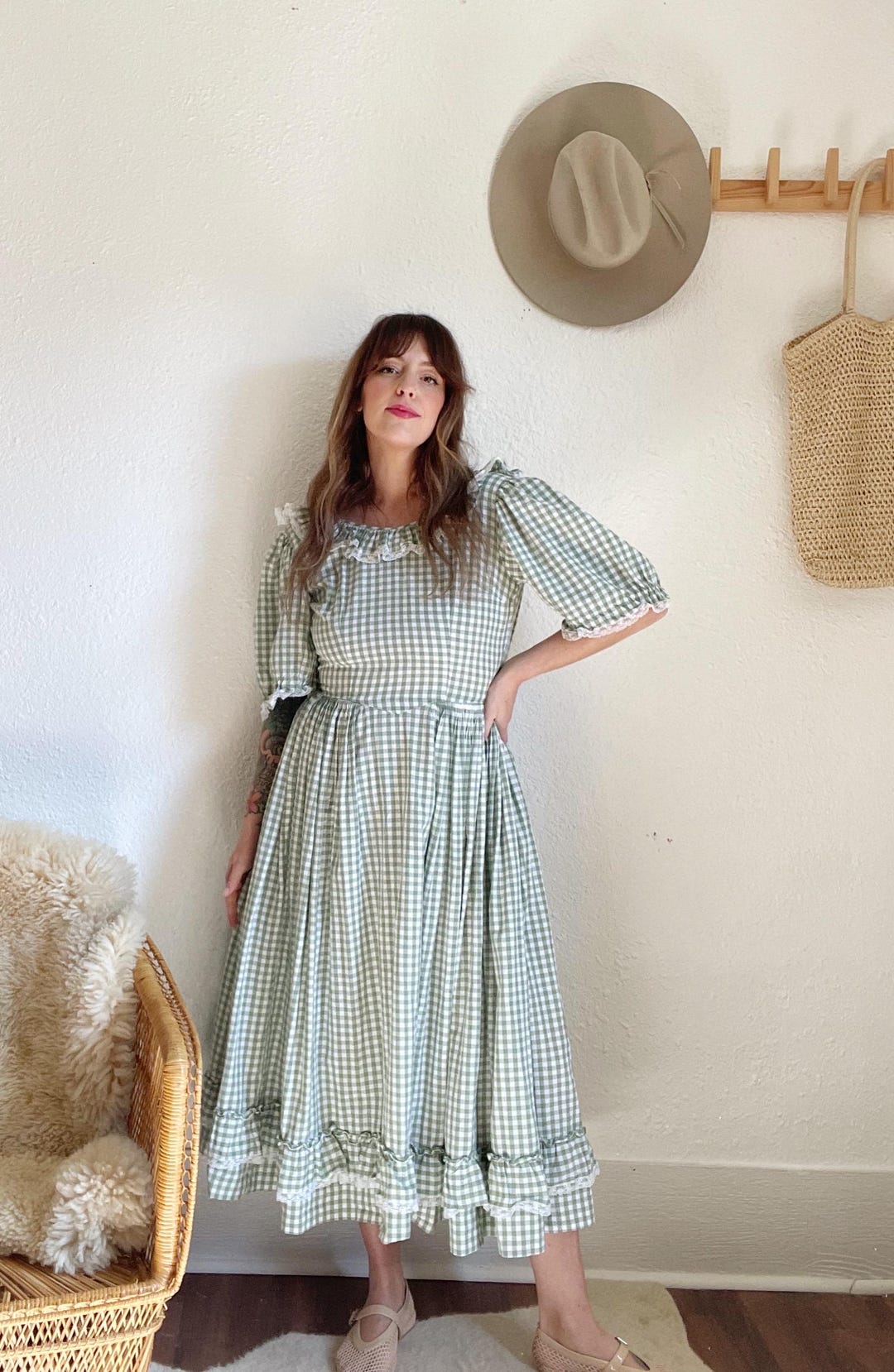 Vintage Gingham Dress, Retro Checkered Dress, 50s Style Midi Dress ...