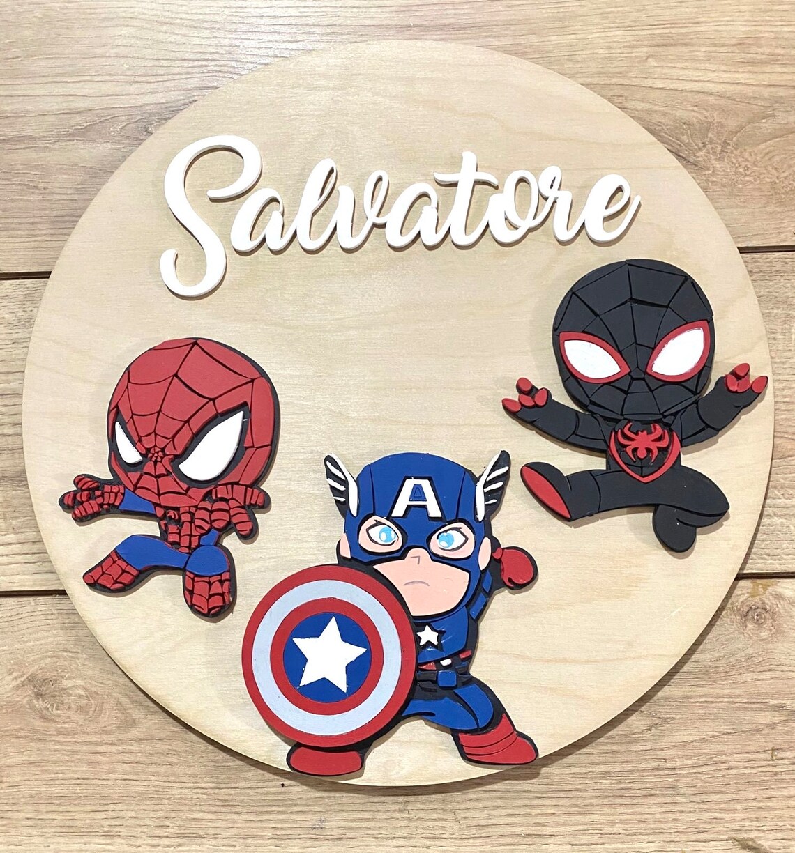 Captain America Sign, Spiderman Sign, Round Name Sign, Custom Name Sign ...