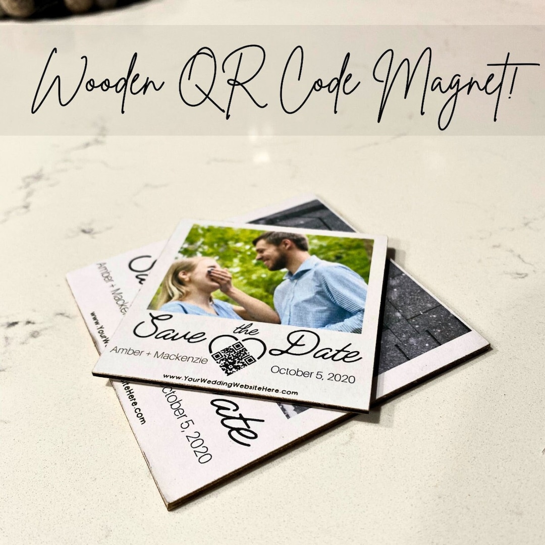 Wooden Magnets QR Code Design Save the Date Magnets, Wooden Polaroid ...