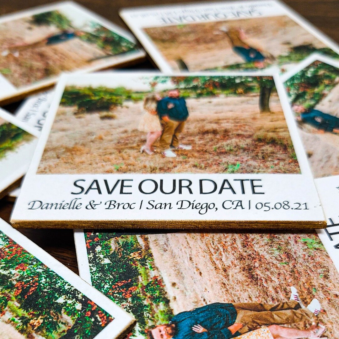 Wood Photo Save the Date Magnets, Wooden Polaroid-style Magnet, Bulk ...