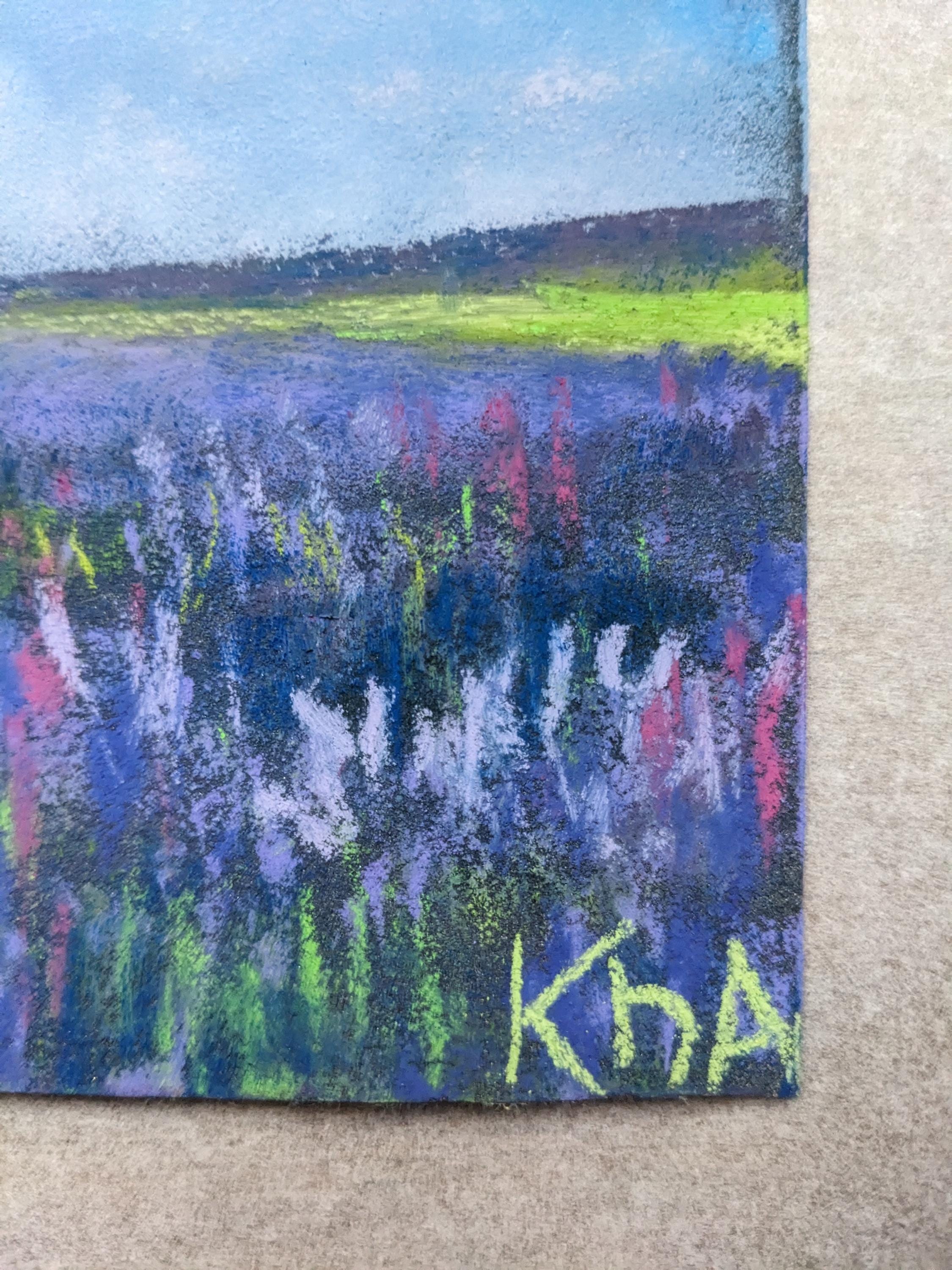 Lavender Field Pastel Painting With Blue Sky and Clouds - Etsy