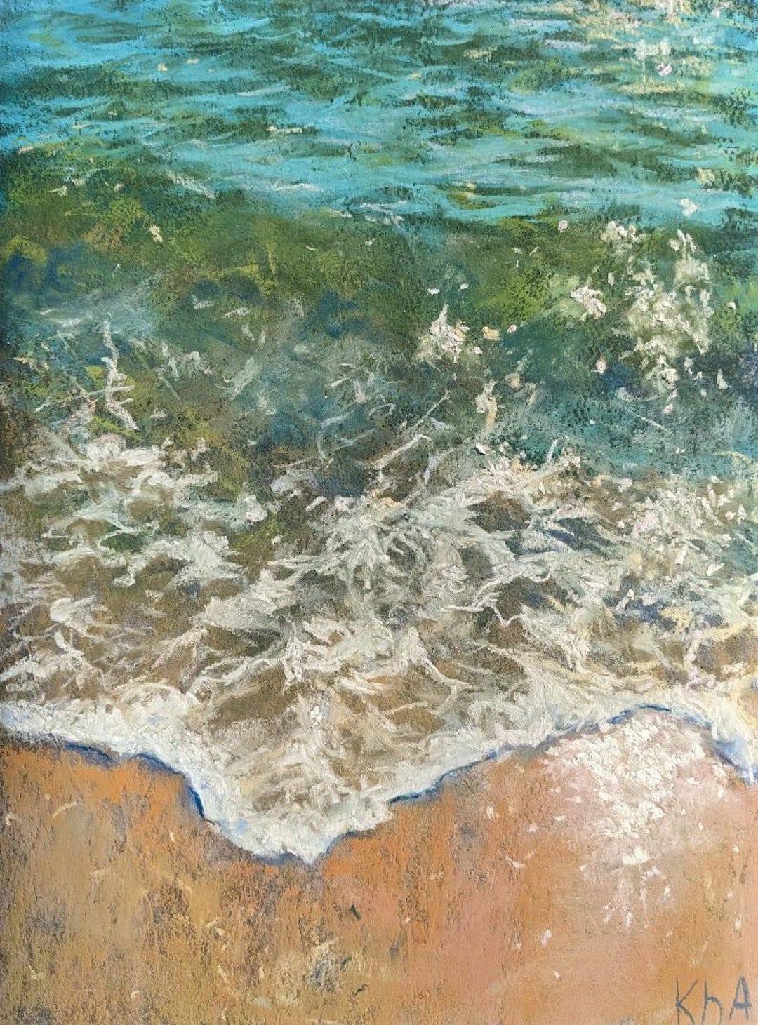Coastal Serenity - Soft Pastel Beach Drawing - Etsy