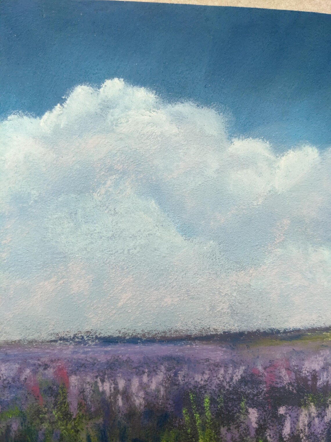 Lavender Field Pastel Painting With Blue Sky and Clouds - Etsy