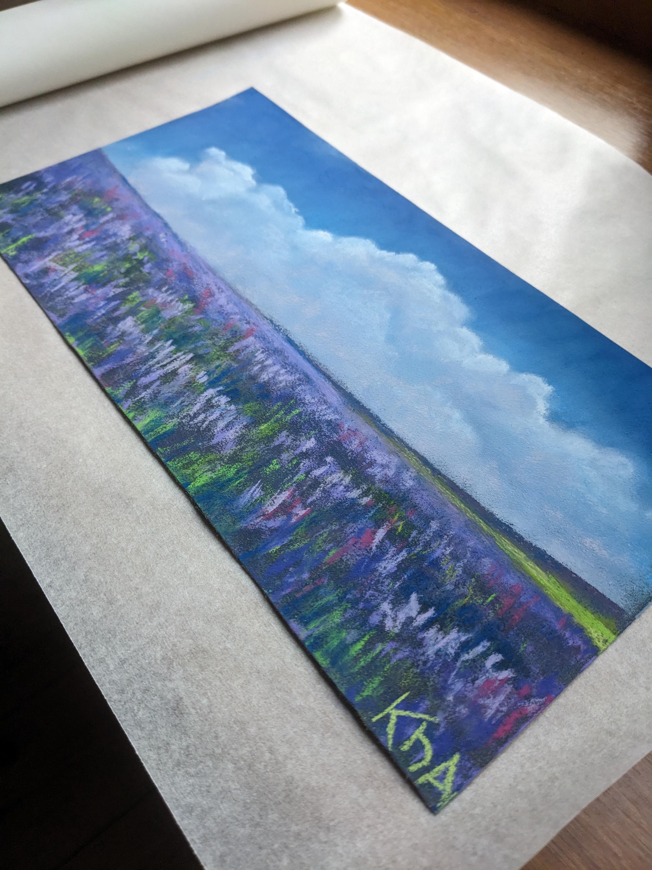 Lavender Field Pastel Painting With Blue Sky and Clouds - Etsy