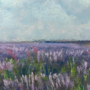 Lavender Field Pastel Painting With Blue Sky and Clouds - Etsy