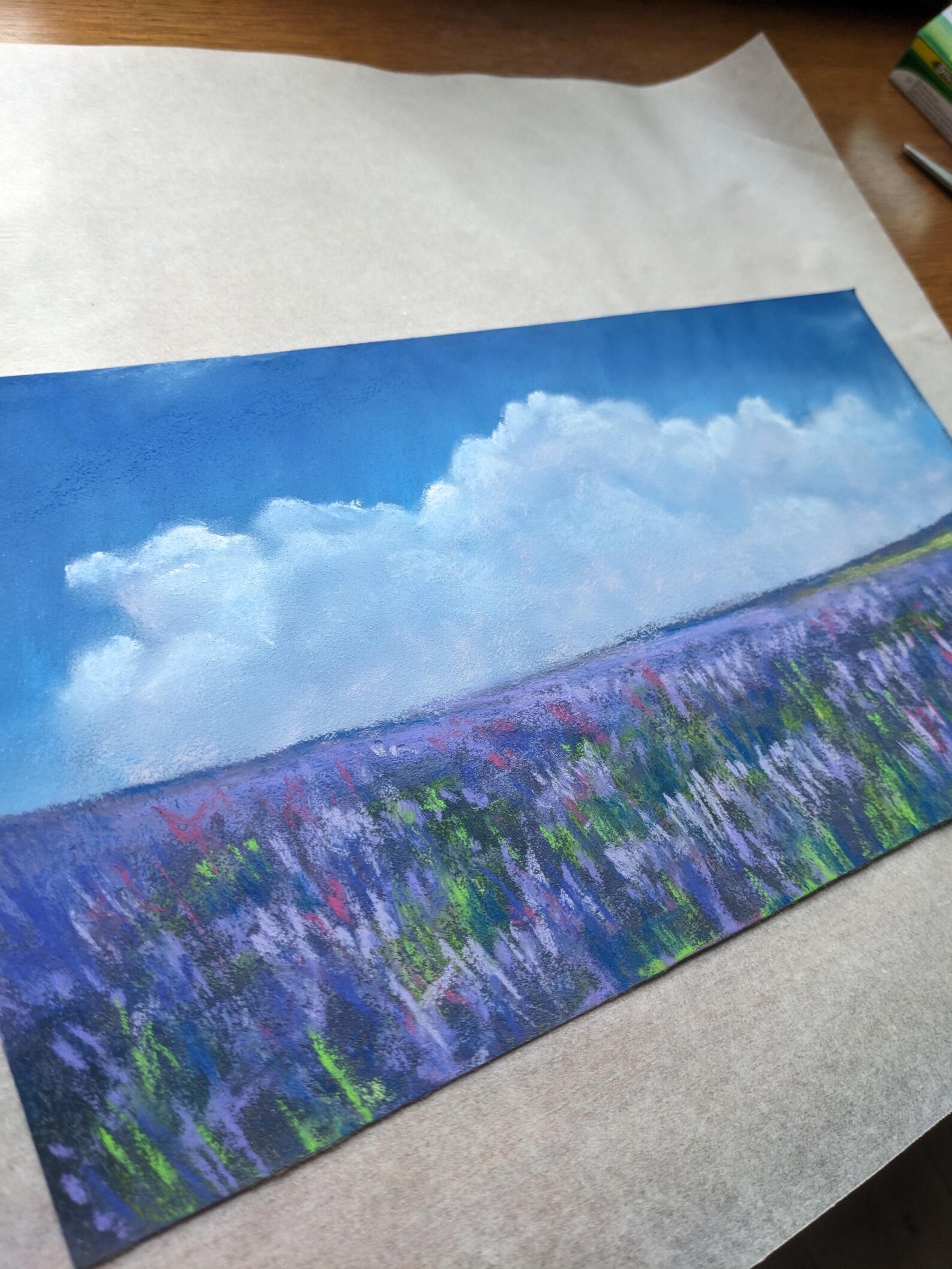Lavender Field Pastel Painting With Blue Sky and Clouds - Etsy