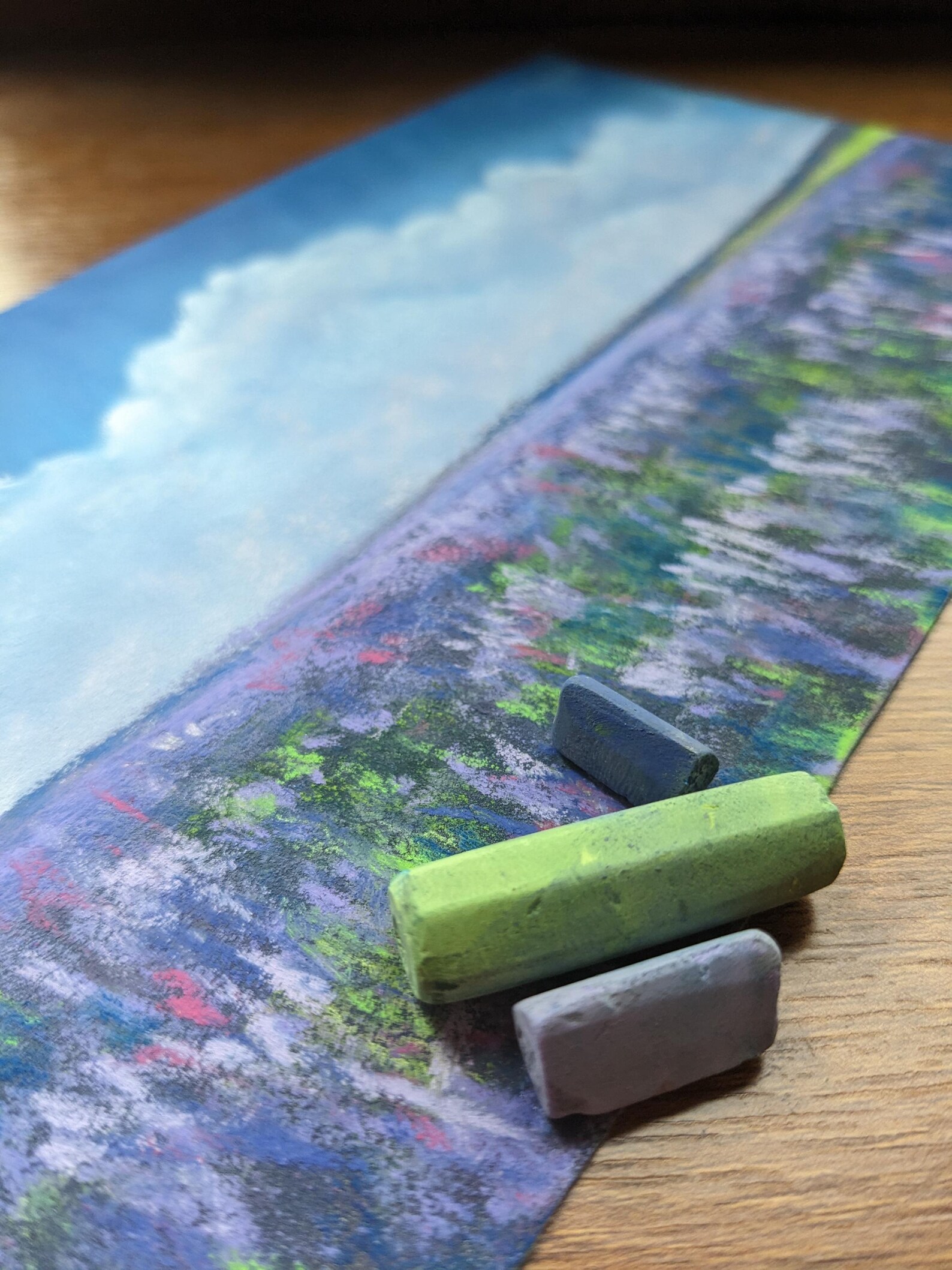 Lavender Field Pastel Painting With Blue Sky and Clouds - Etsy