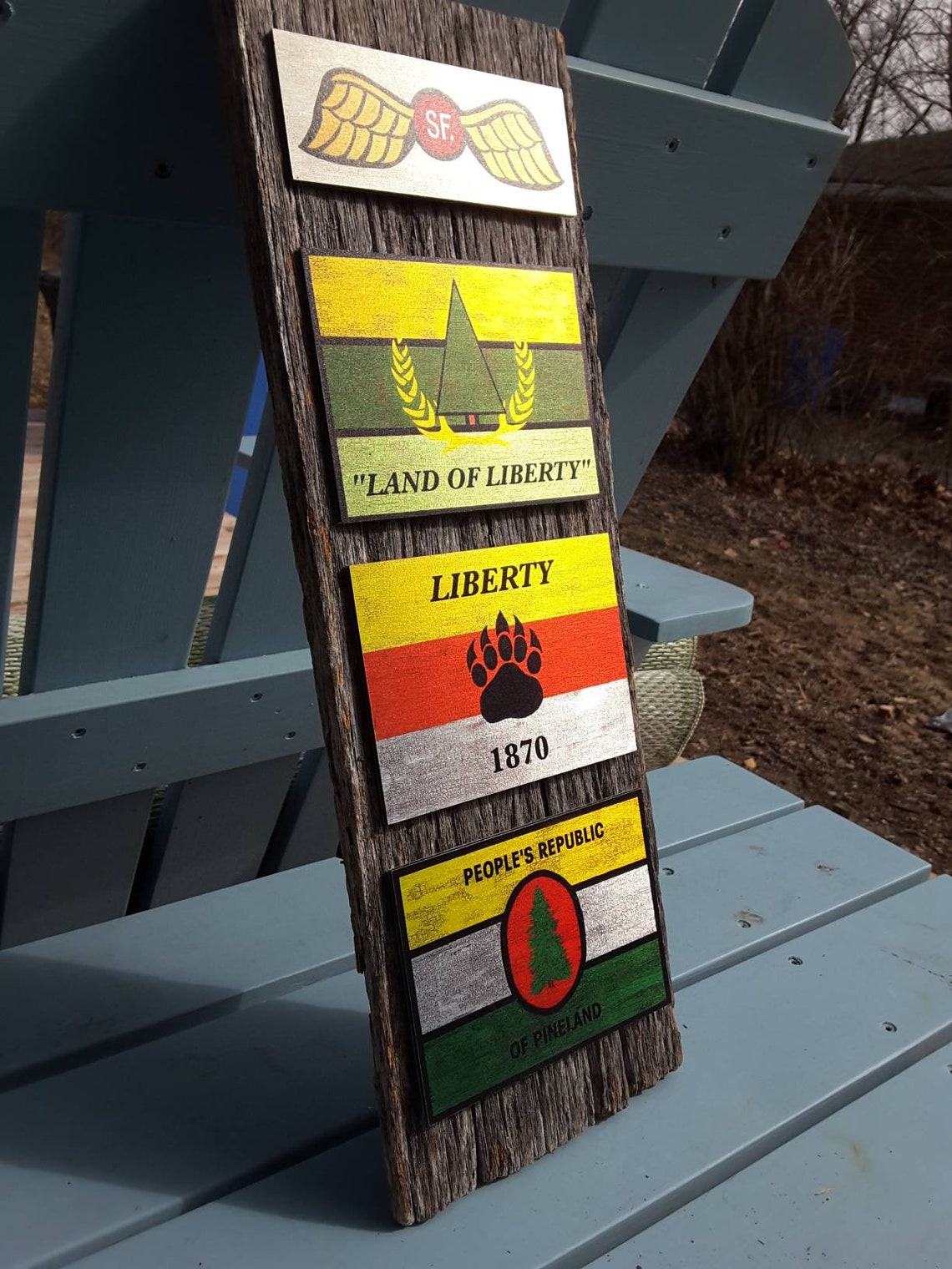 Brushed Aluminum Jedburgh Wings and Pineland Flag Prints on Barnwood ...