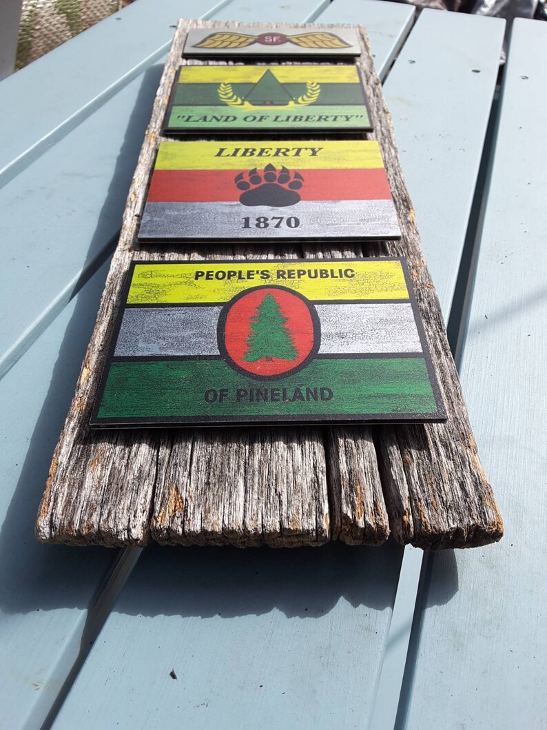 Brushed Aluminum Jedburgh Wings and Pineland Flag Prints on Barnwood ...