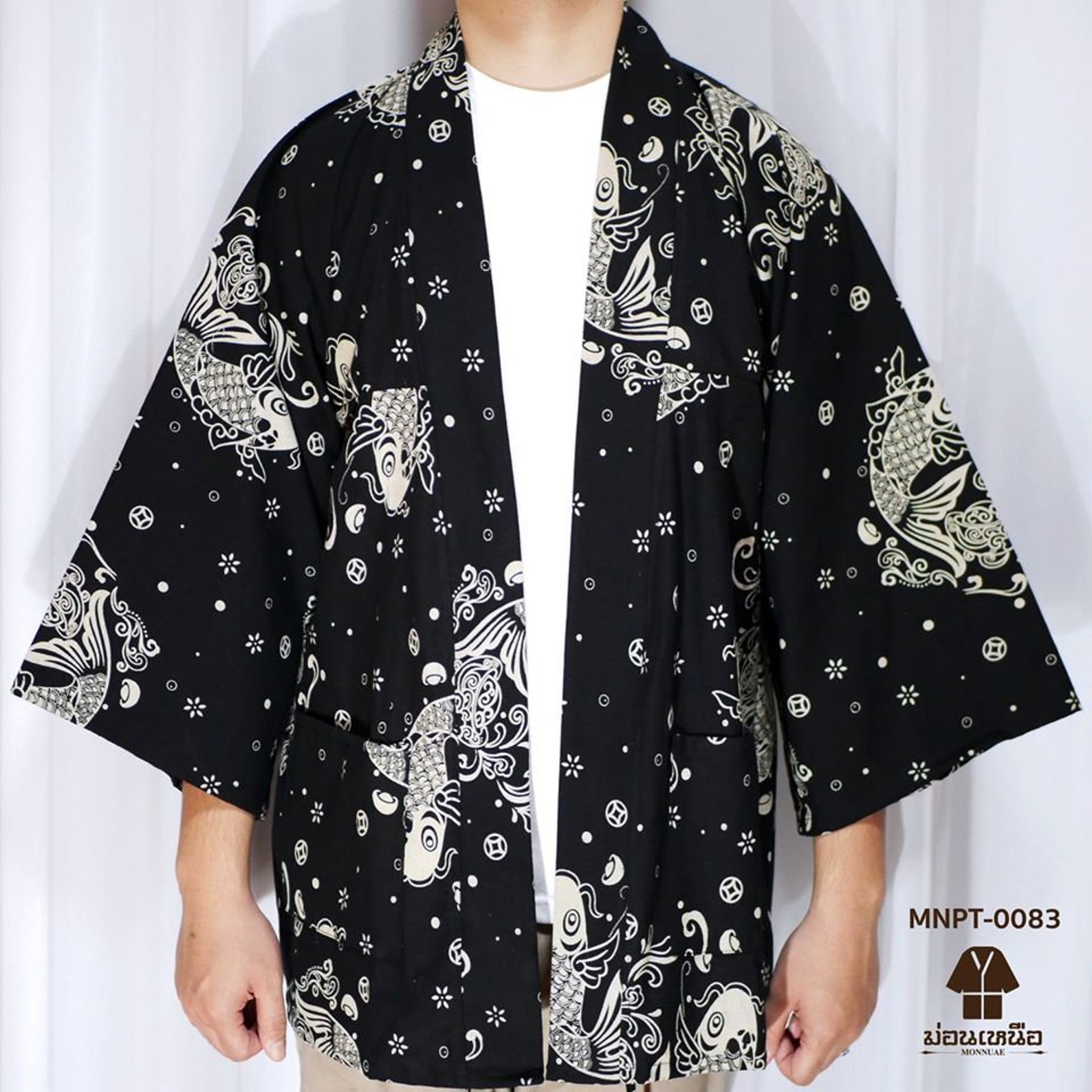 Black Japanese Koi Fish Kimono Jacket/ Yukata Robes/japanese Yukata ...
