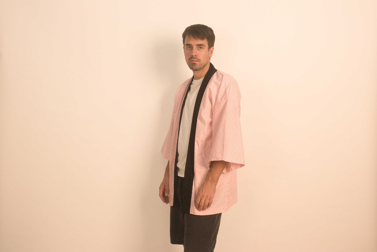 Pink Summer Japanese Kimono Jacket/top, Happi Coat, Seigaiha Wave ...