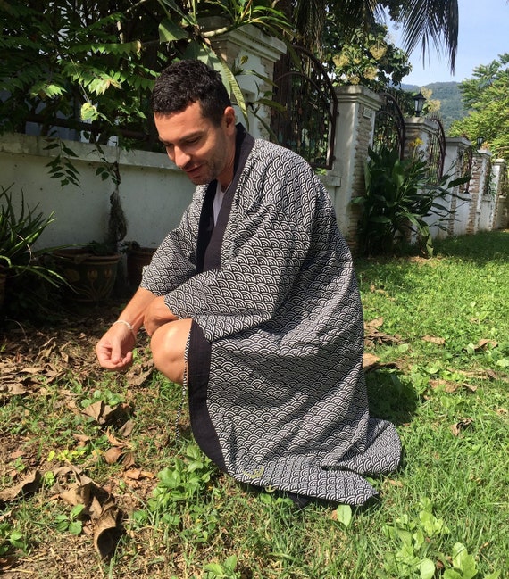 Black Summer Japanese Long Kimono Jacket/top Happi Coat | Etsy