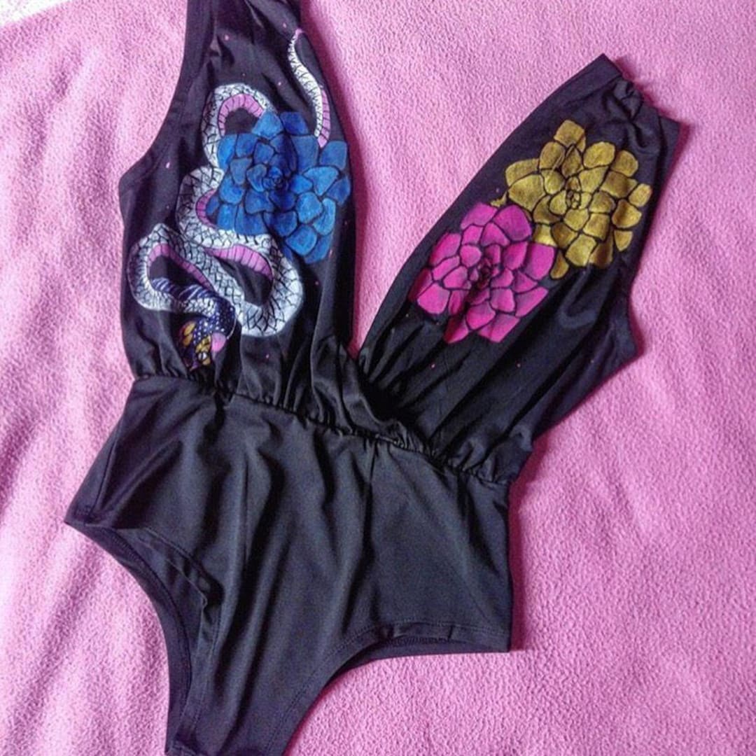 Body Nero Dipinto a Mano / Black Bodysuit Hand-painted / Bodysuit ...