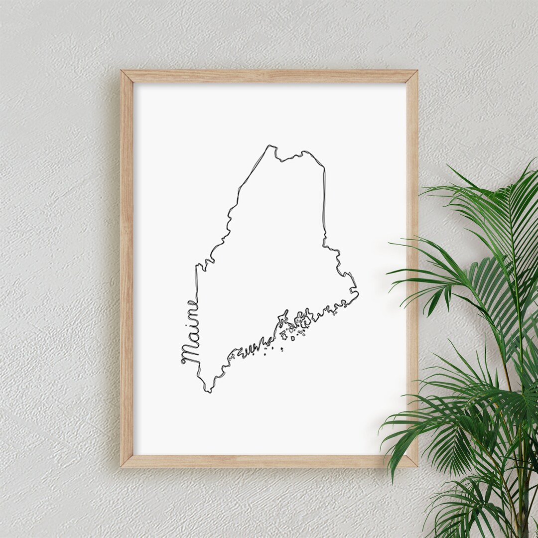 Scribbled Maine State Outline Printable JPG, PNG Home Office Gift Wall ...