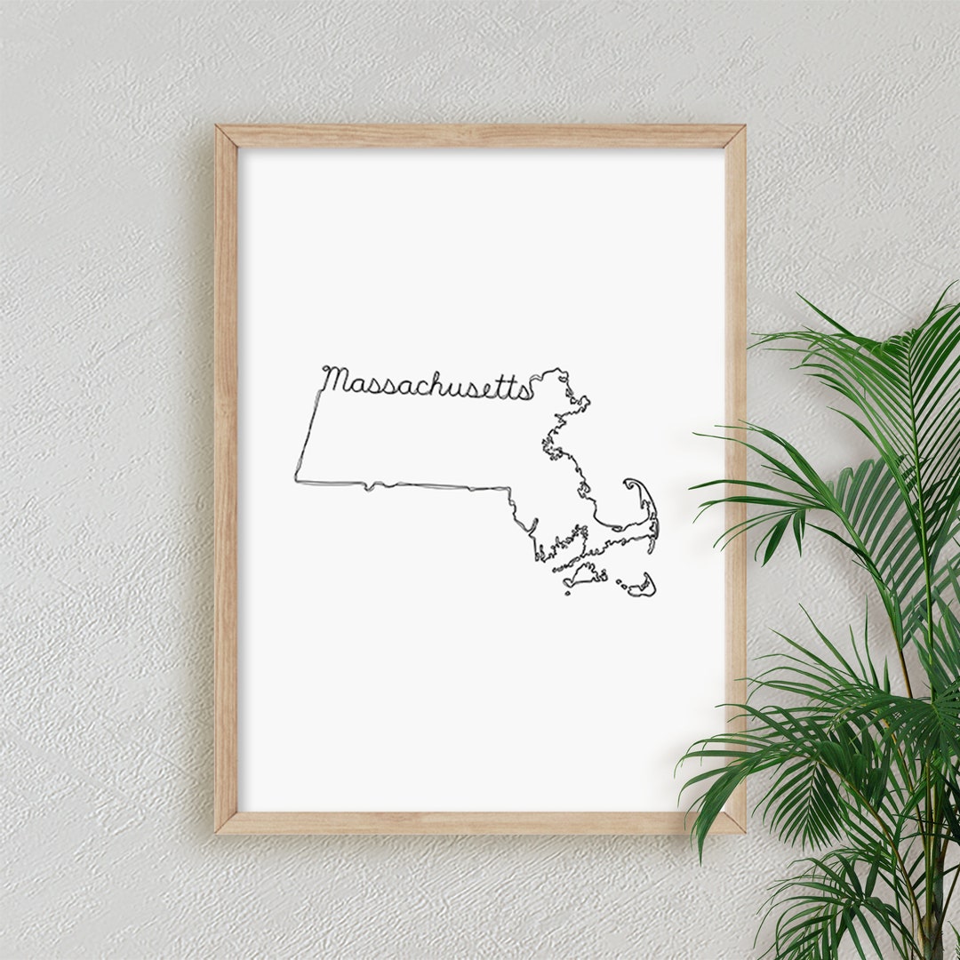 Scribbled Massachusetts State Outline Printable JPG, PNG Home Office ...