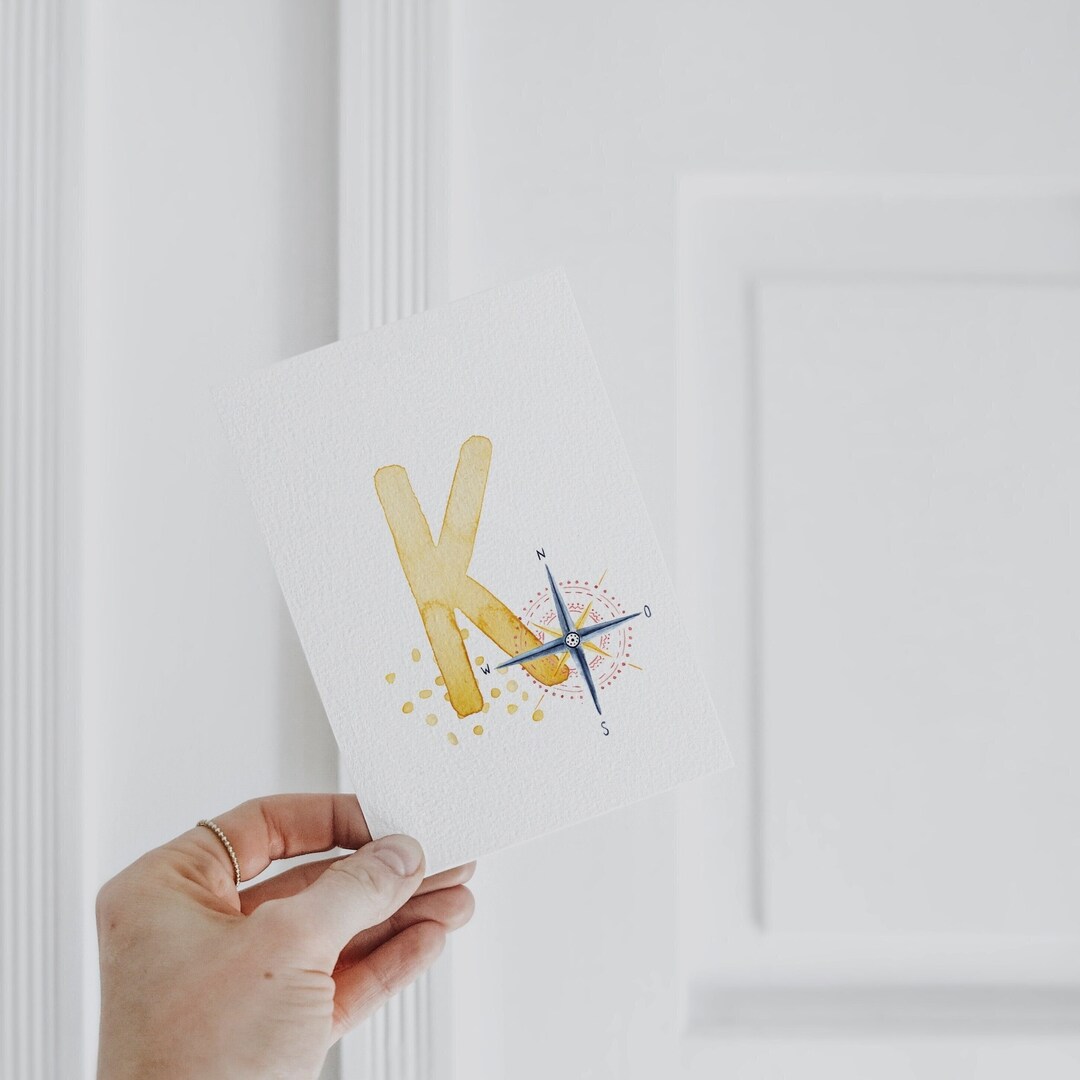 ABC Card K for Compass Alphabet Map Watercolor Adventure Name Card ...