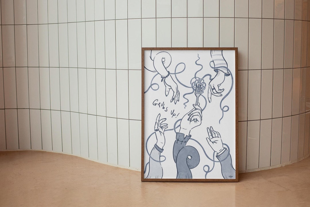 Kitchen Wall Art ‘grubs up - Grey’ / Kitchen Decor / Kitchen Art / Fun ...