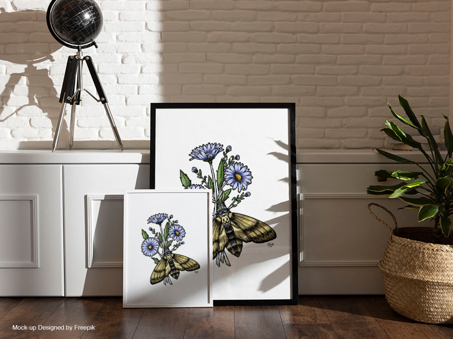 Death's-head Hawkmoth & Daisy Flower / Wall Art/ Wall Decor / Print ...