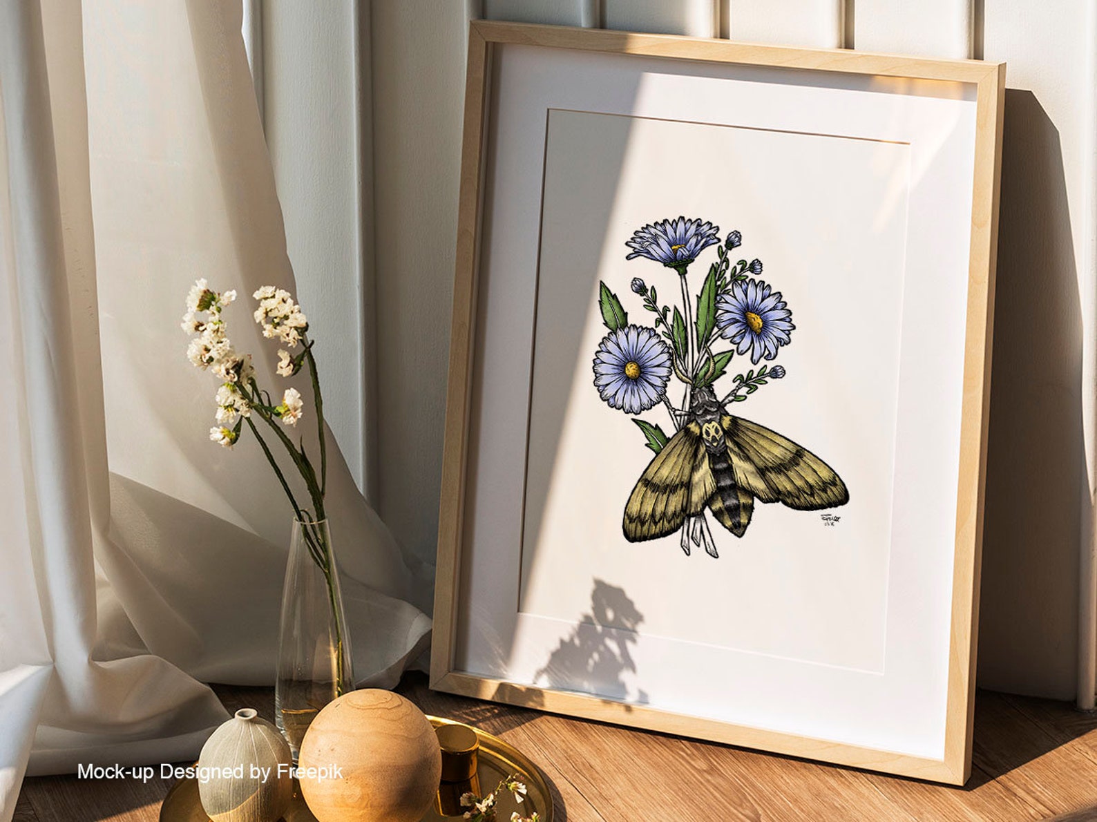 Death's-head Hawkmoth & Daisy Flower / Wall Art/ Wall Decor / Print ...