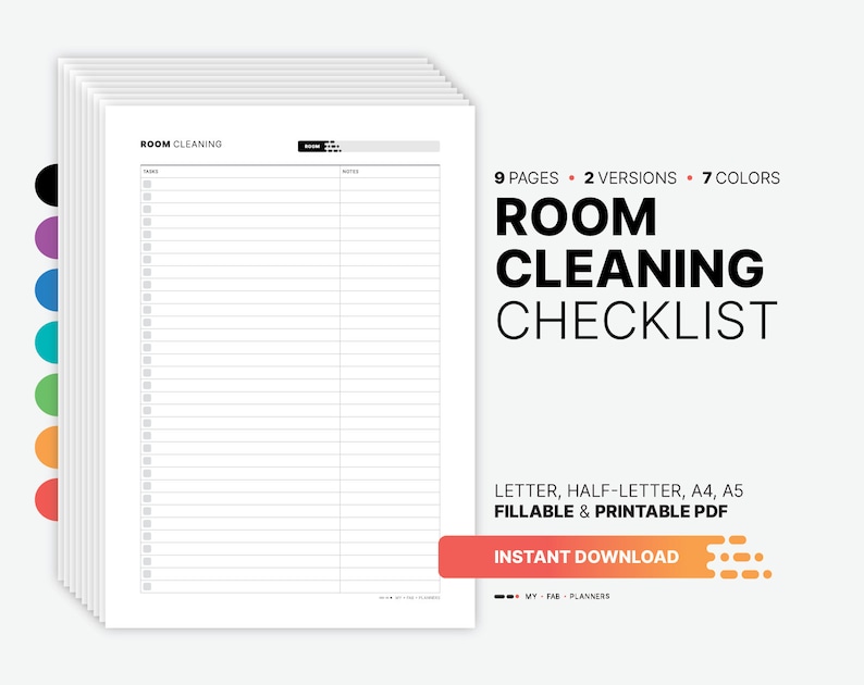 Room Cleaning Template, Printable Home Checklist, Fillable Daily ...