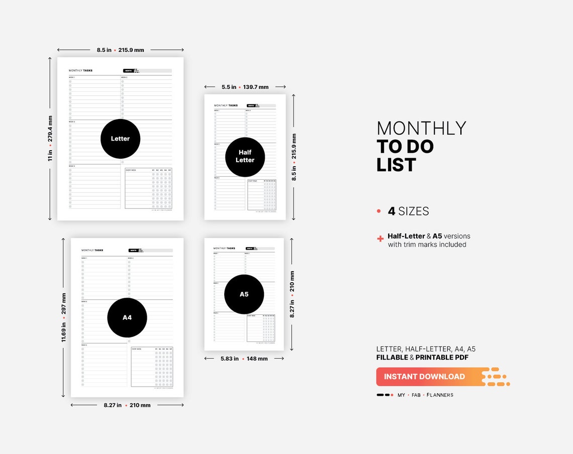 Monthly to Do List, Printable Weekly Task Planner, Digital Action Plan ...