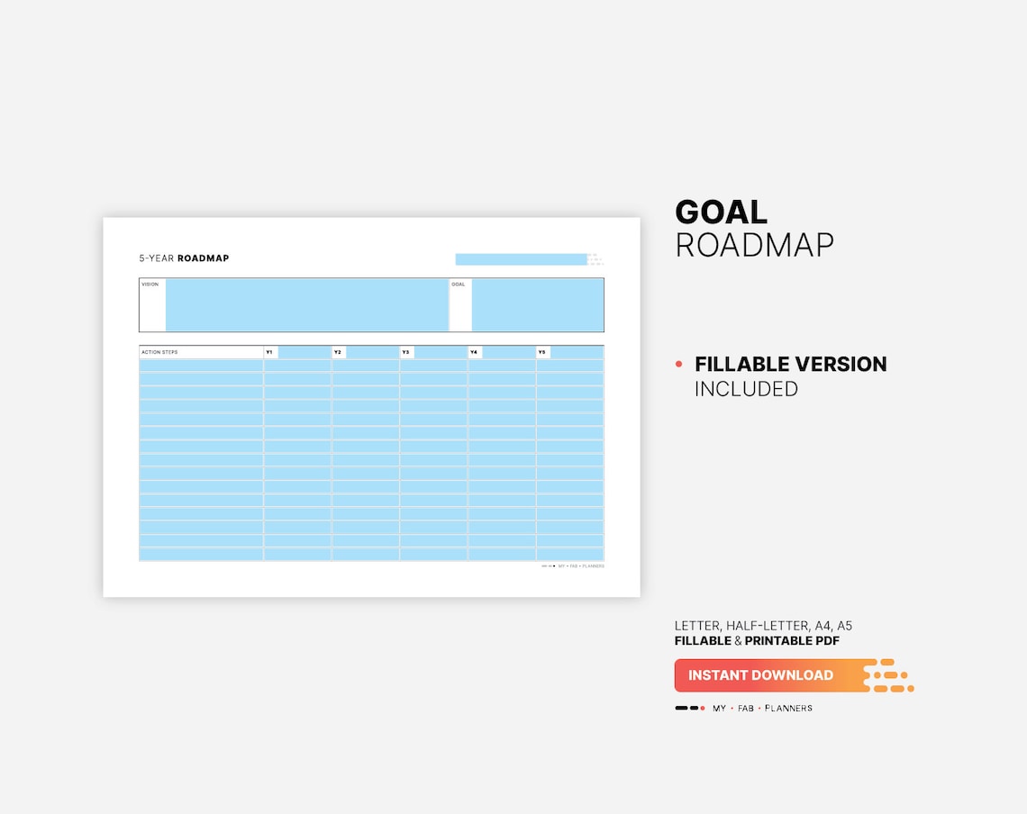 Goal Roadmap Printable Action Plan Fillable Long-term Life - Etsy