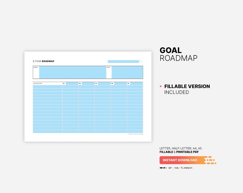 Goal Roadmap Printable Action Plan Fillable Long-term Life - Etsy