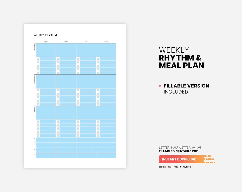 Weekly Rhythm & Meal Plan, Daily and Morning Routine Task Planner ...