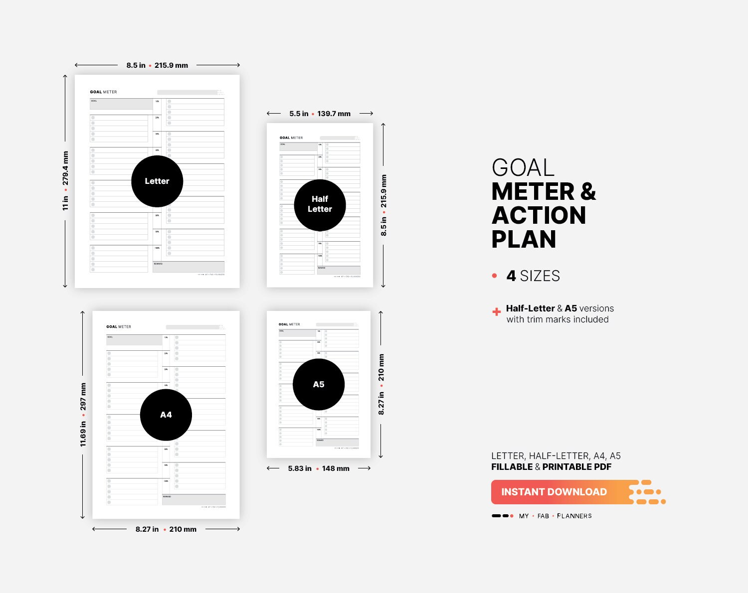 Goal Meter & Action Plan, Printable Thermometer, Vision Board, Goals ...
