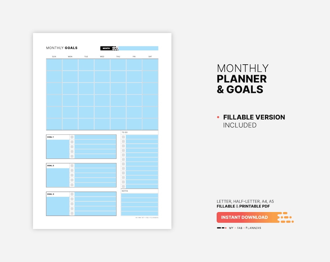 Monthly Goals Template, Life Goal Setting Planner, Fillable Things to ...