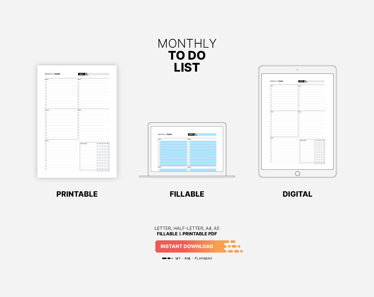 Monthly to Do List, Printable Weekly Task Planner, Digital Action Plan ...