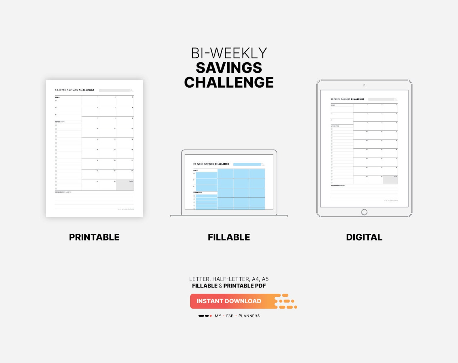 Bi-weekly Savings Challenge, Fillable Personal Budget, Weekly Money ...
