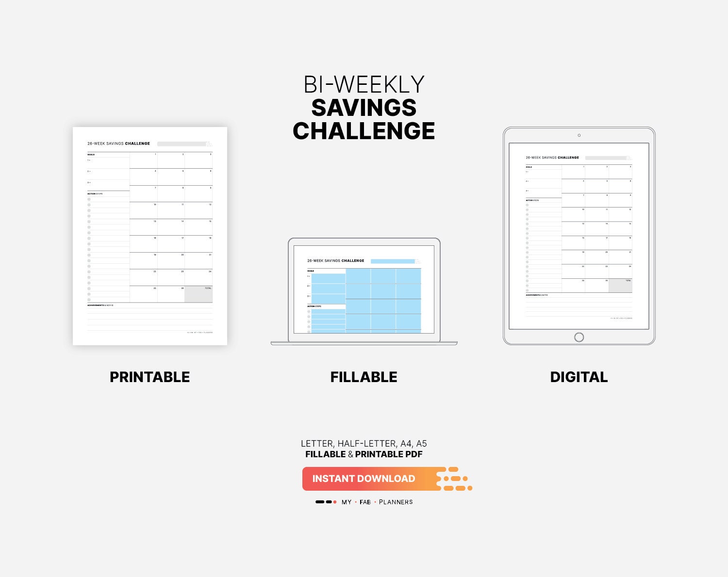Bi-weekly Savings Challenge, Fillable Personal Budget, Weekly Money ...