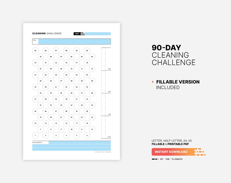 90-day Cleaning Challenge, Printable Checklist, Home Organization (PDF ...