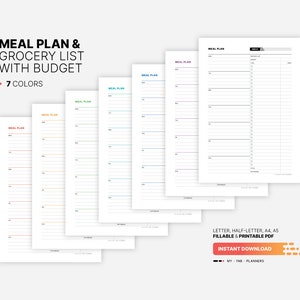 Budget & Meal Plan, Grocery List Planner, Fillable Weekly Meal Ideas ...